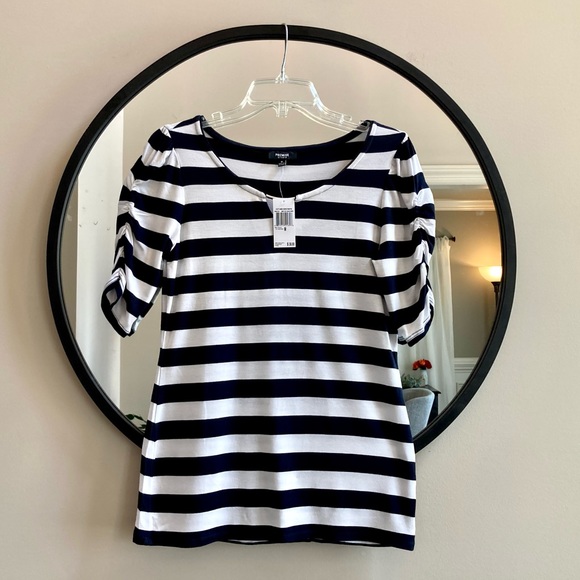 Premise | Tops | Nwt Premise Studio Navy White Keyhole Shirt | Poshmark